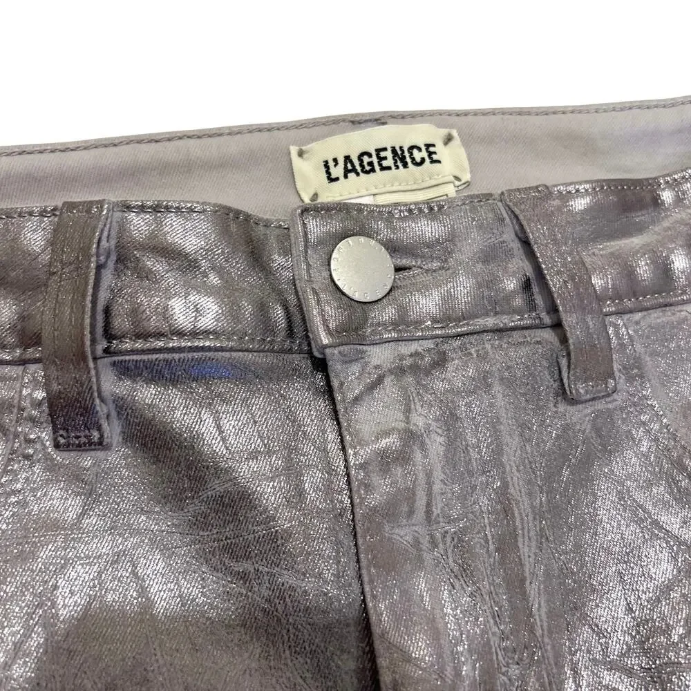 L'AGENCE | Jeans | Lagence Margot Skinny Crackle Foil Silver Gunmetal ...